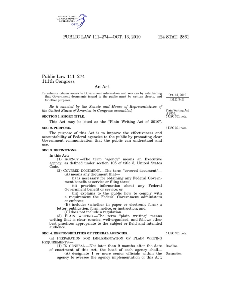 Plain Writing Act | PDF | Federal Government Of The United States ...