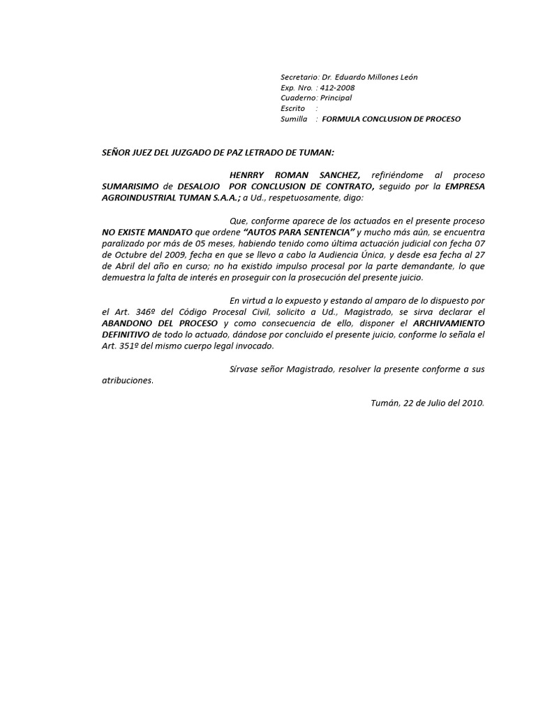 Formula Conclusion de Proceso