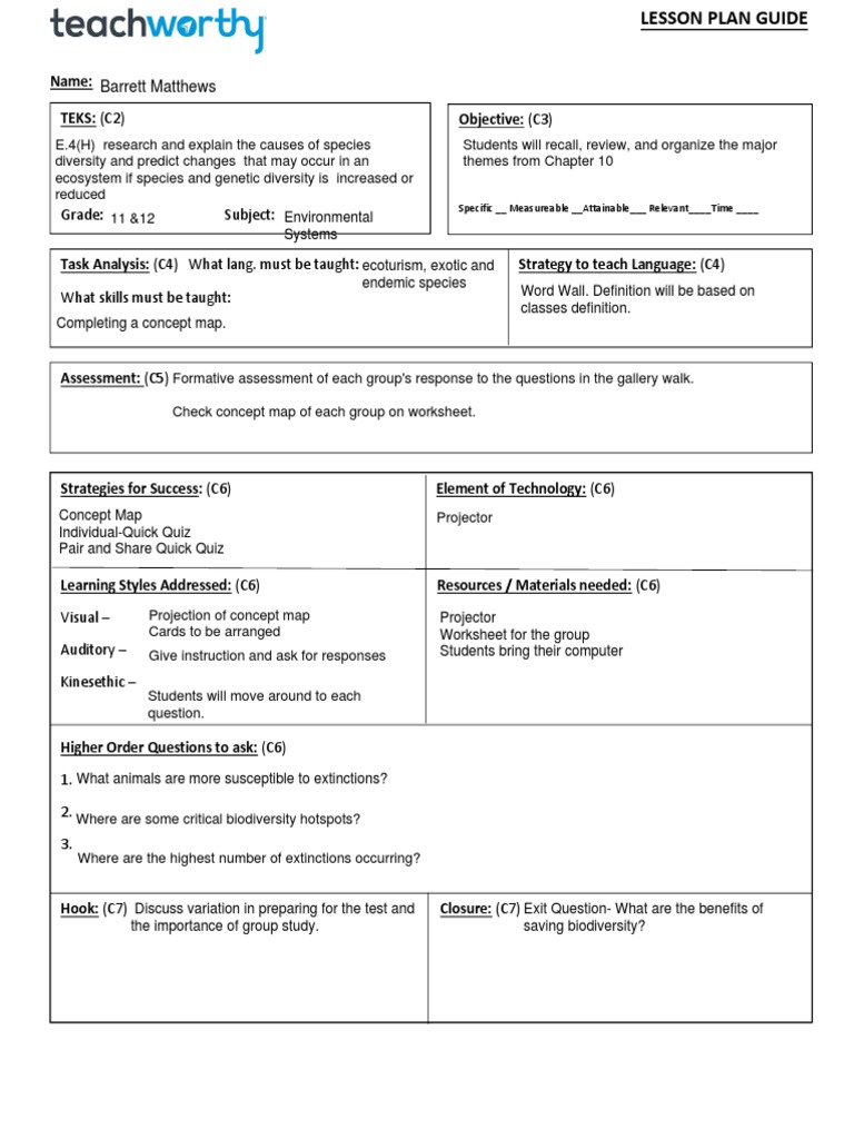 Comprehensive Lesson Plan for Biodiversity | PDF | Biodiversity ...