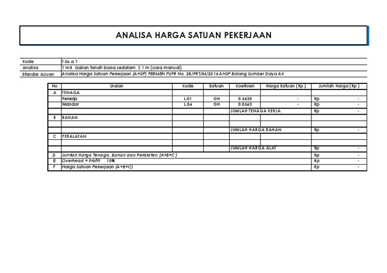 SDA - Analisa Galian Manual Kurang 1 Meter | PDF