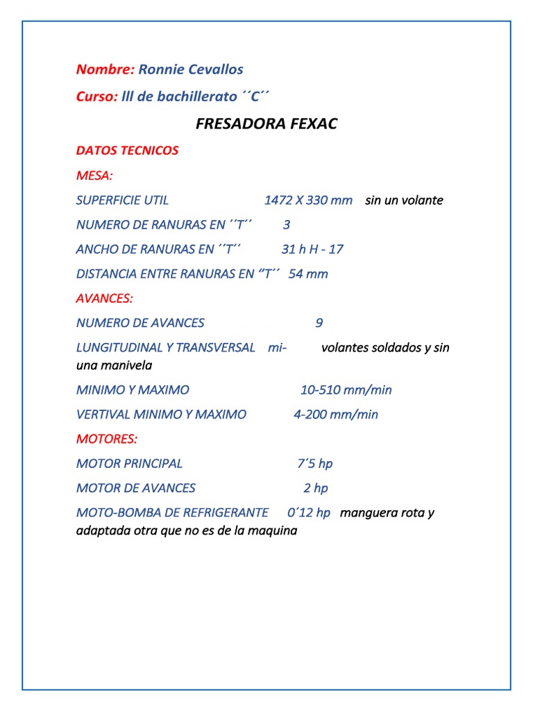 Fresadora Fexac | PDF