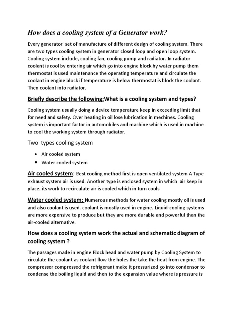 How Does A Cooling System of A Generator Work | PDF | Coolant | Air ...