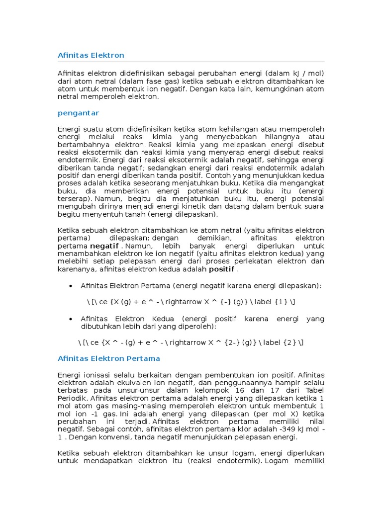 Afinitas Elektron | PDF | Sains & Matematika