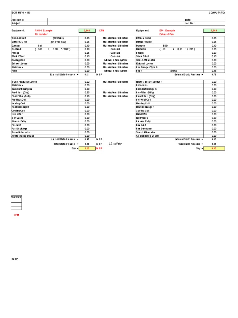 HVAC System Static Pressure Calculation | PDF | Duct (Flow) | Chemical ...