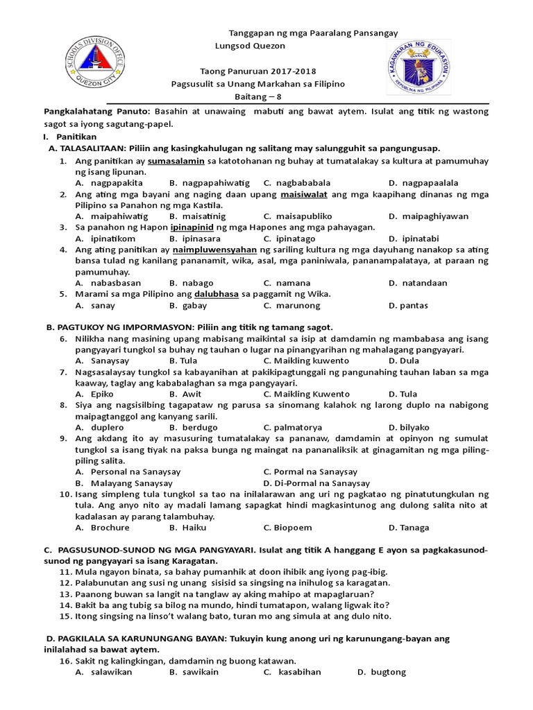 Grade 8 - First Periodical | PDF