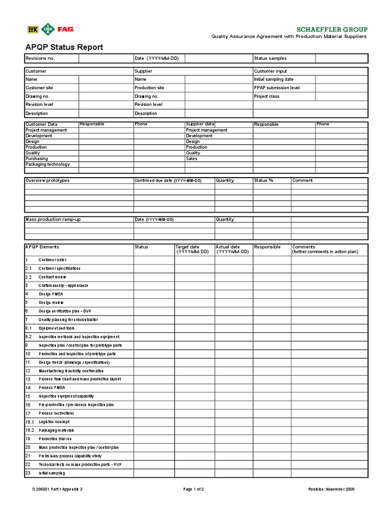 S_296001-1_A3_APQP_Status_Report_en.xls | Prototype | Quality Assurance