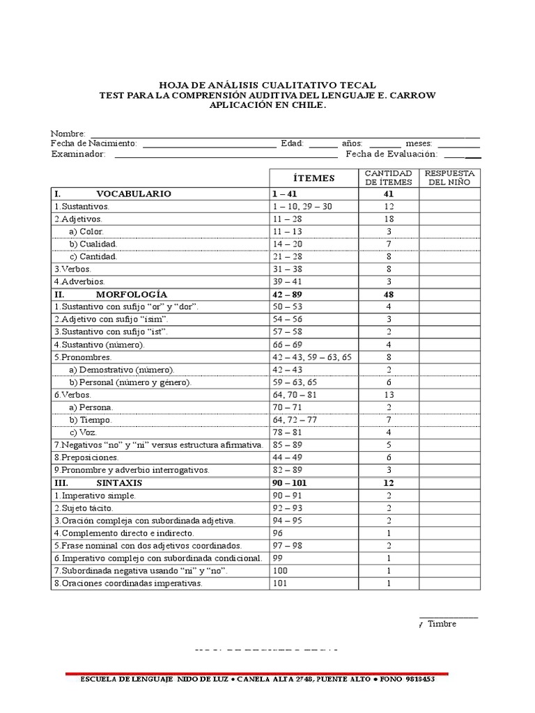 TECAL Hoja Respuestas | PDF | Morfología | Mecánica del lenguaje