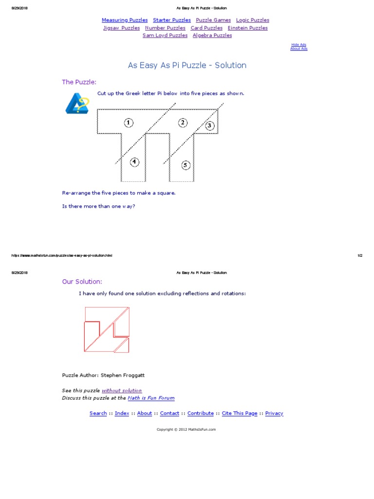 As Easy As Pi Puzzle - Solution | PDF