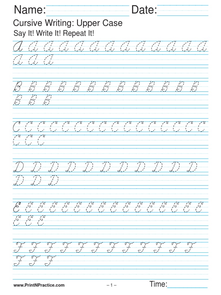 Cursive Upper Case Practice Sheets | PDF | Orthography | Digital Typography