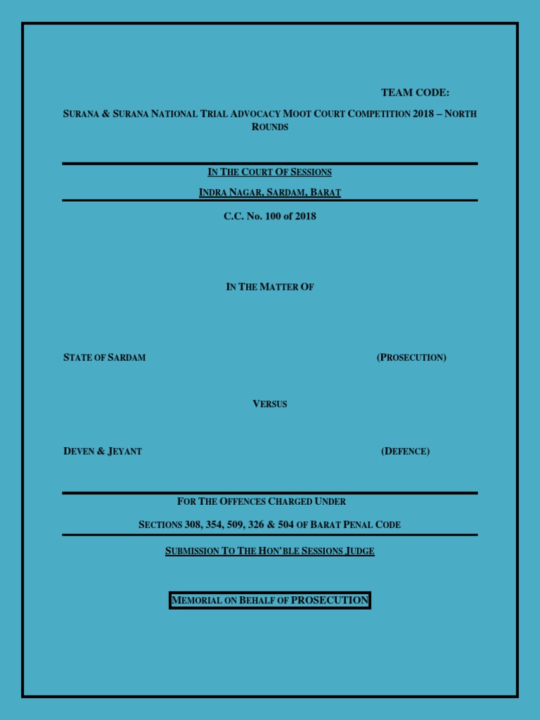 Memorial-Prosecution-Surana Trial Advocacy | PDF | Assault | Murder