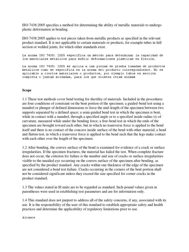 Iso 7438 | PDF | Fracture | Deformation (Mechanics)