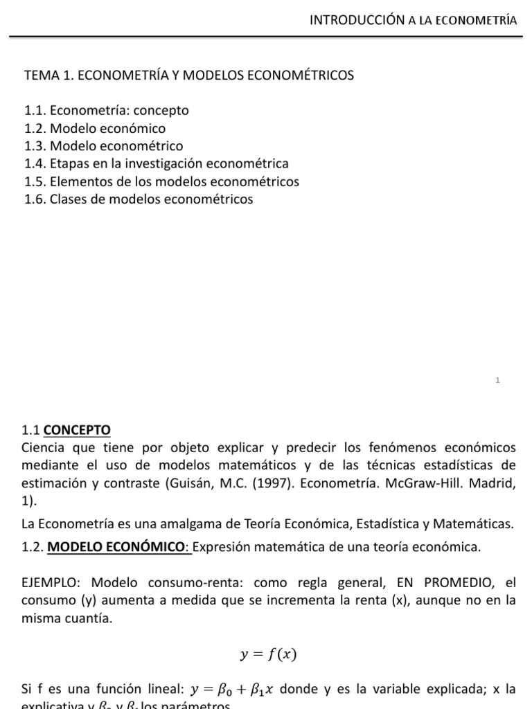 Tema 1. Econometría y Modelos Econométricos | PDF | Econometría ...