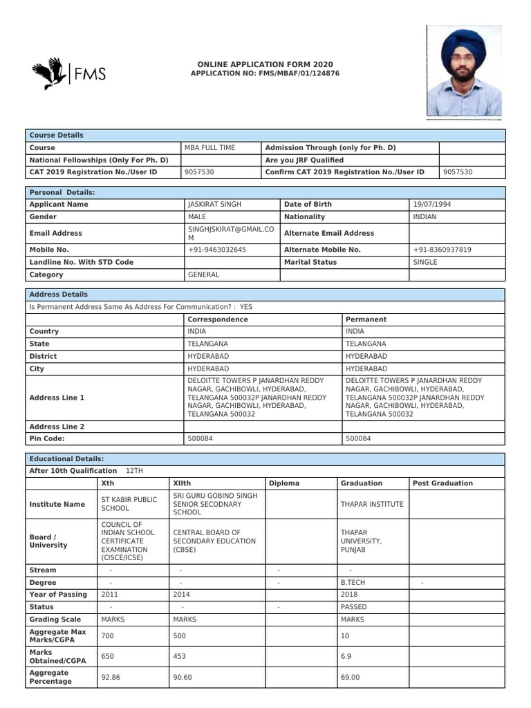 FMS Delhi MBA Application Form 2026 | PDF | Decision Making