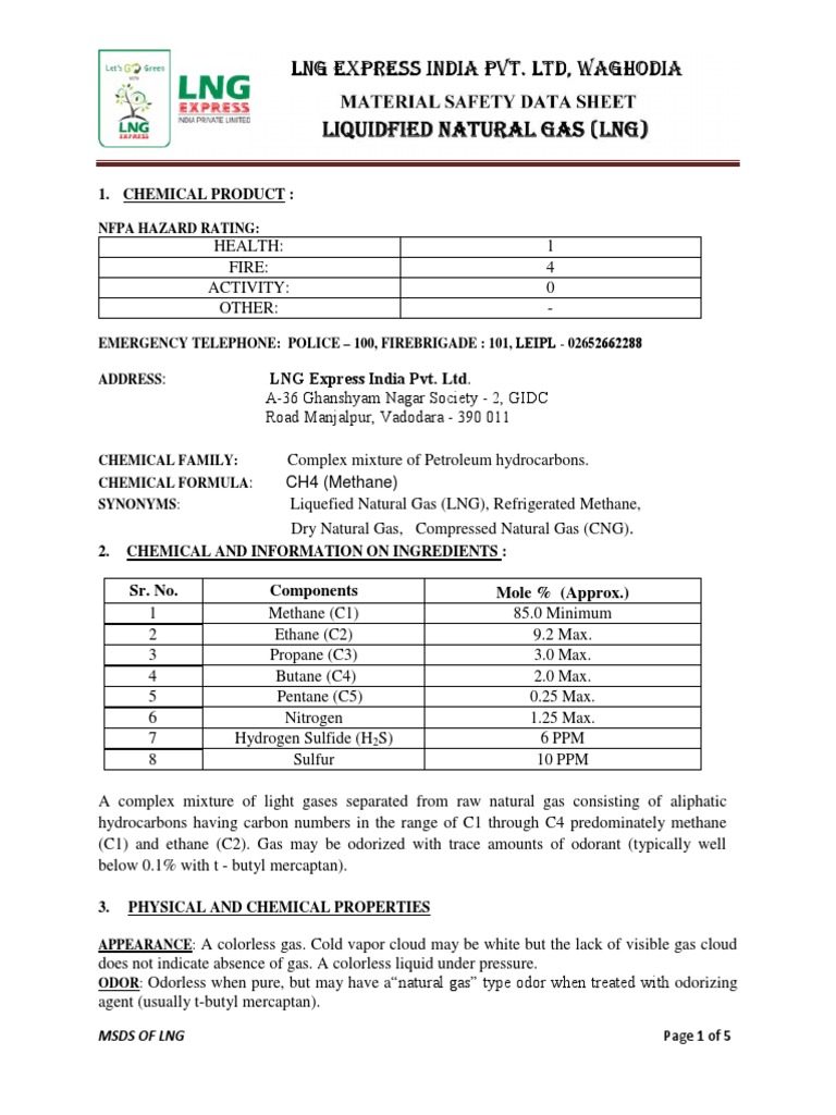 Msds LNG Leipl | PDF | Natural Gas | Fires