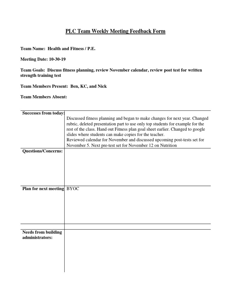 PLC Feedback Form 10-30-19 | PDF