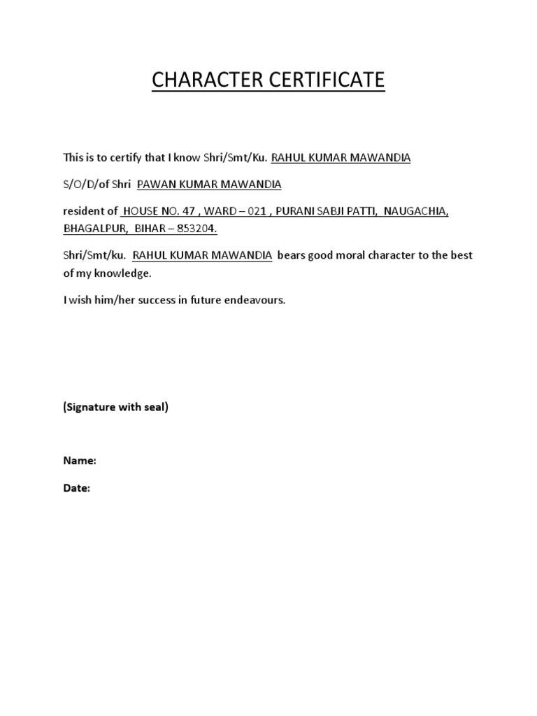 Character Certificate PDF | PDF | Religion & Spirituality