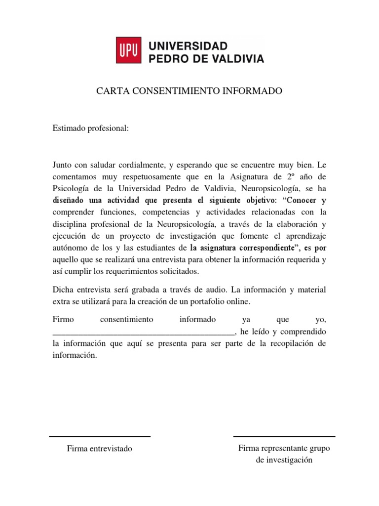 Carta Consentimiento Informado | PDF