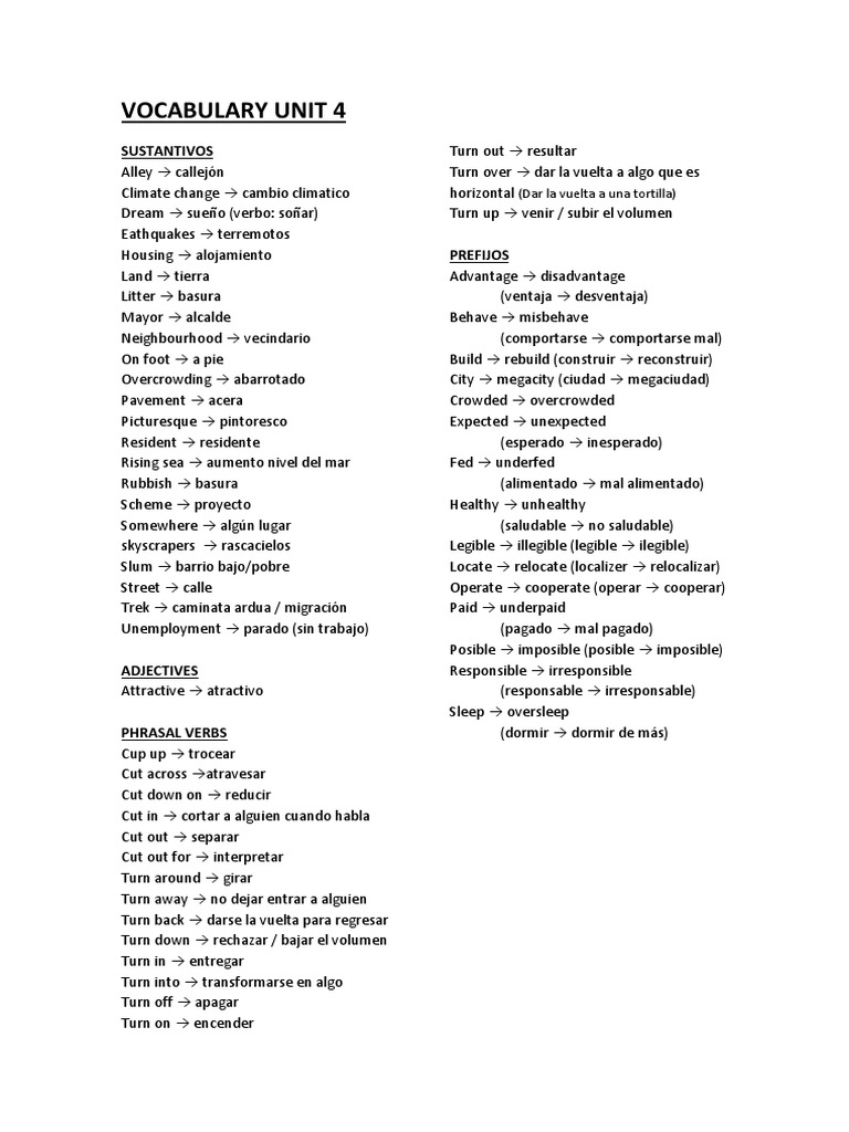 Vocabulario para Inglés 1 Bachillerato | PDF | Unidades Semánticas ...