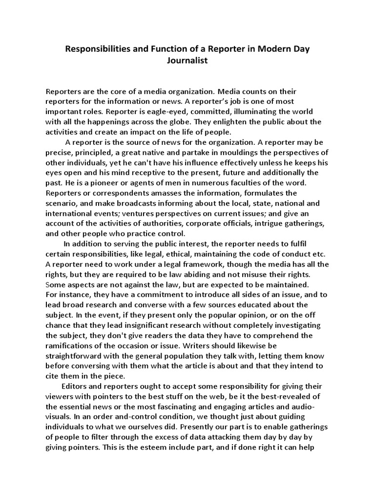 Modern Reporter: Roles & Duties | PDF | Journalism | News