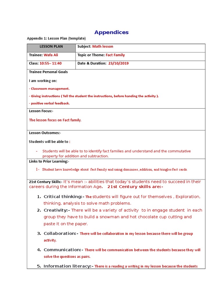 Lesson Plan Fact Family Grade 2 MCT All | PDF | Lesson Plan | Literacy