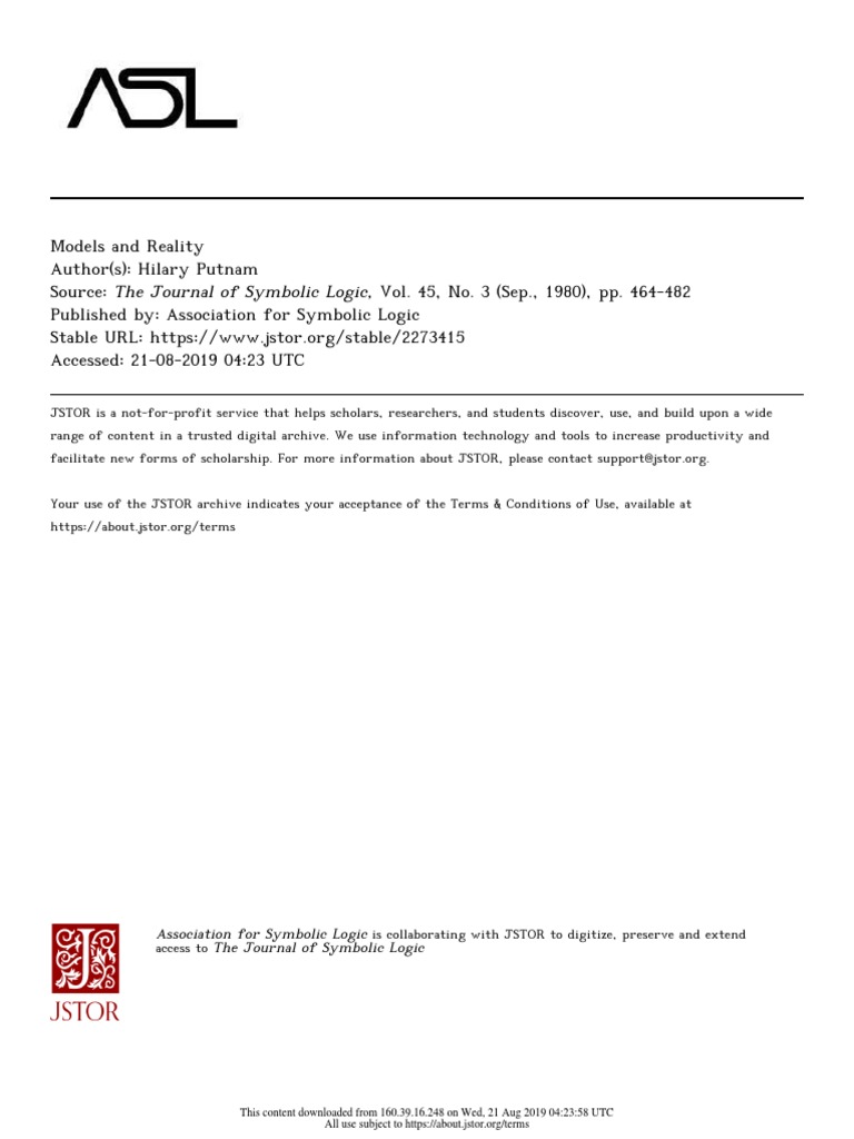 Putnam - Models and Reality | PDF | Model Theory | Axiom