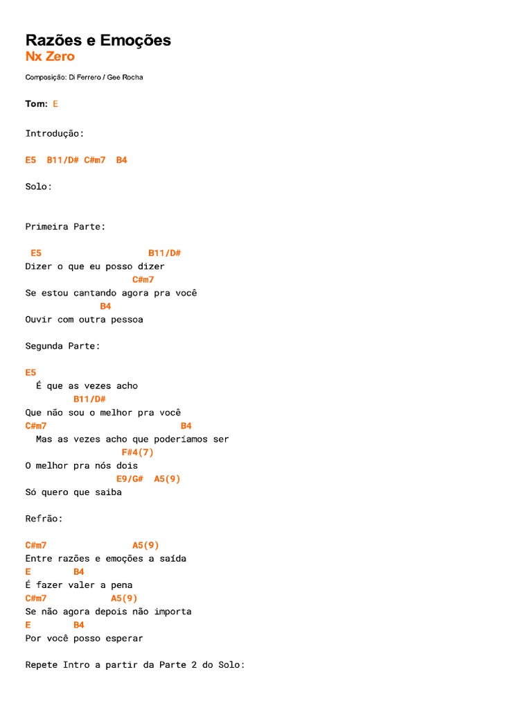 Cifra Club - NX Zero - Razões e Emoções PDF | PDF