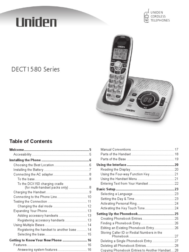 DECT1580 Series: Uniden Cordless Telephones | PDF | Telephone | Menu ...