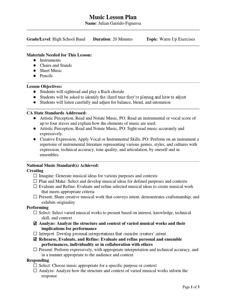 Bach Chorale Lesson Plan | PDF | Sheet Music | Cognitive Science