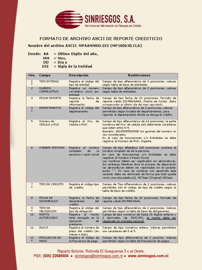 Formato ASCII para Reporte Crediticio | PDF | Ascii | Crédito
