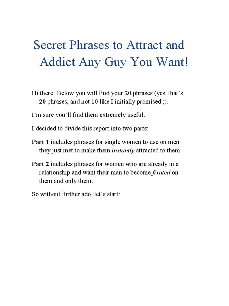 20 Secret Phrases To Attract and Addict Any Guy You Want! | PDF ...