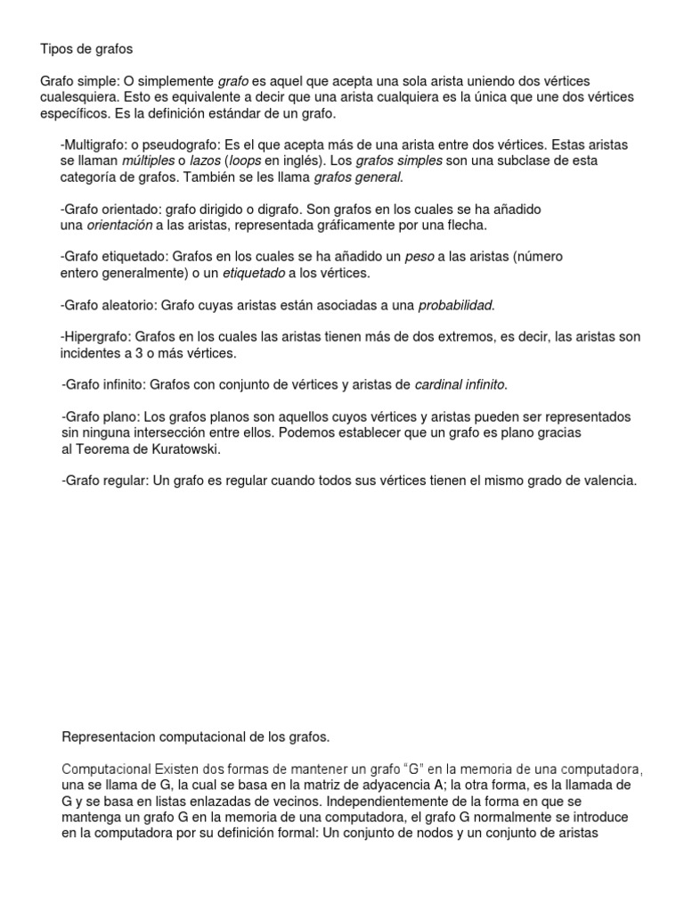 Tipos de Grafos | PDF | Estructura de datos de matriz | Vértice (teoría ...
