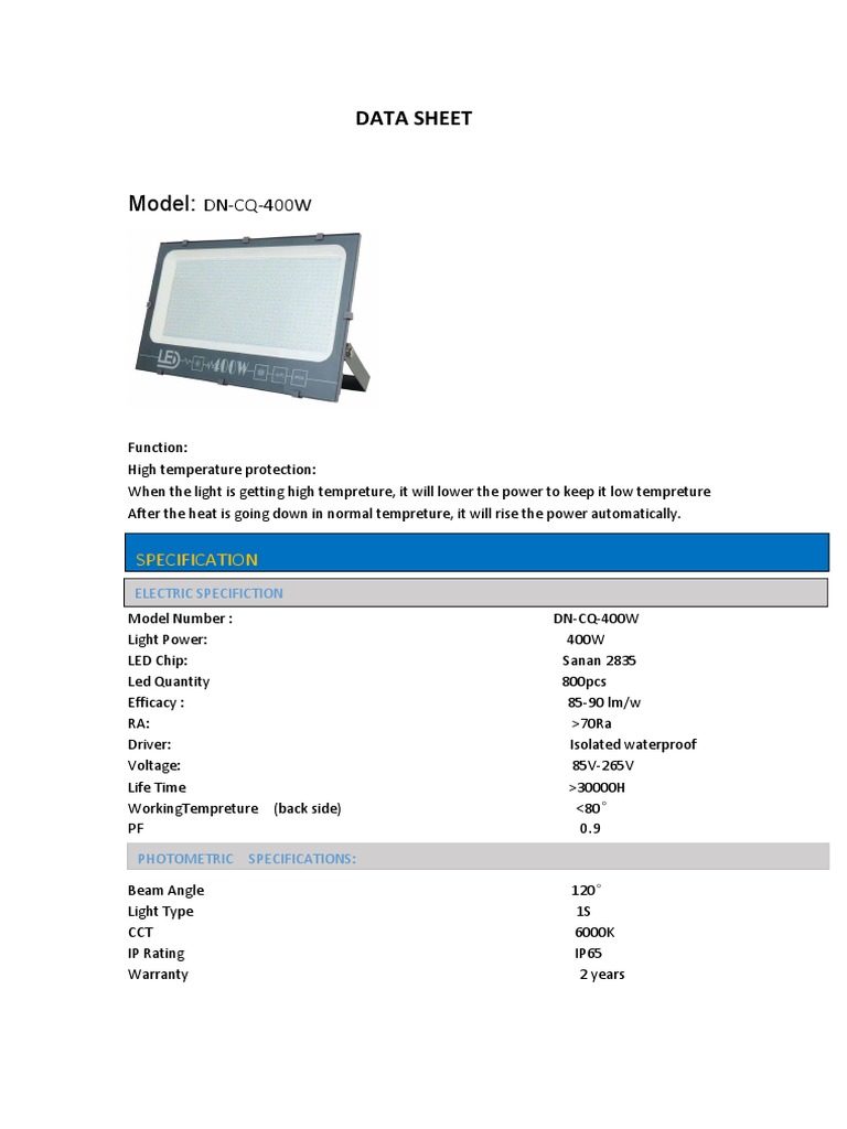DN-CQ-400W LED Light Data Sheet | PDF