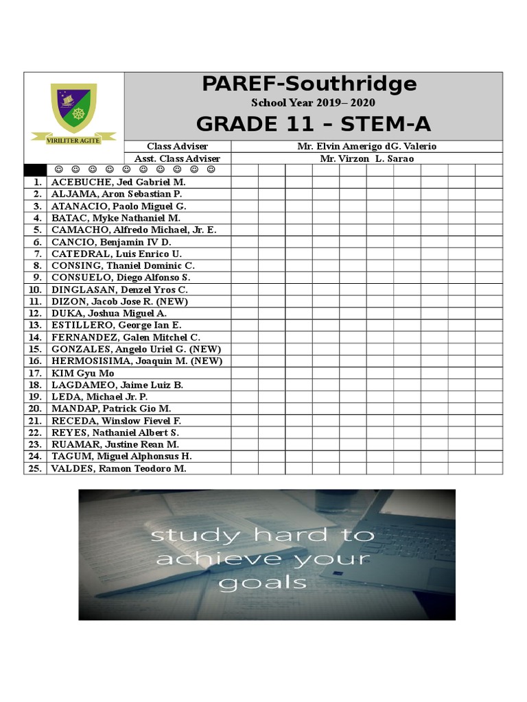 Class 11 Student List - PAREF-Southridge | PDF