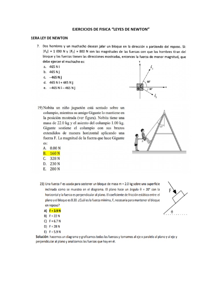 Hoja De Trabajo De La Ley De Newton Experimentos Sobre La Primera Ley