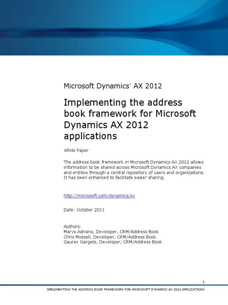 AddressBook Framework Ax2012 | PDF | Method (Computer Programming) | Data Model