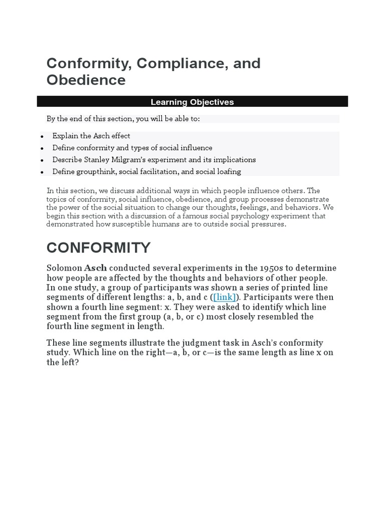 Social Influence and Group Dynamics | PDF | Conformity | Obedience ...