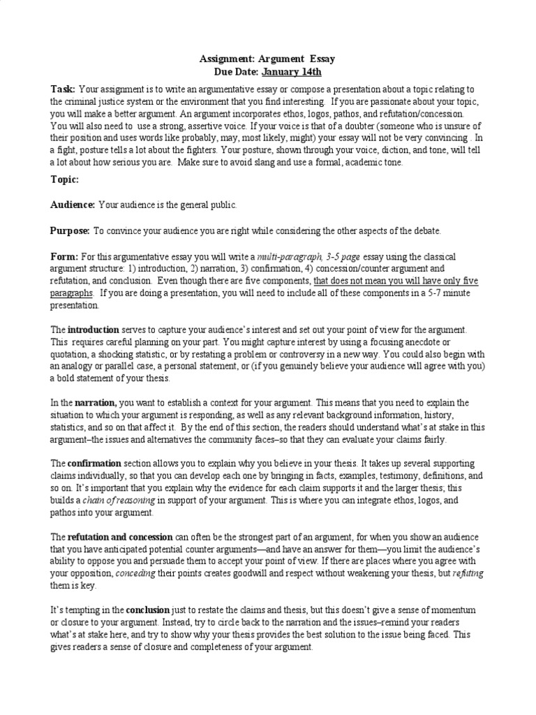 Argument Essay Assignment | PDF | Essays | Citation
