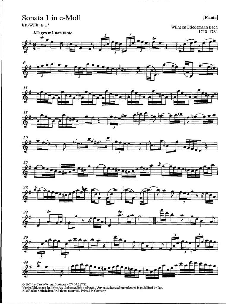 WF Bach Flute Sonata in E Minor | PDF