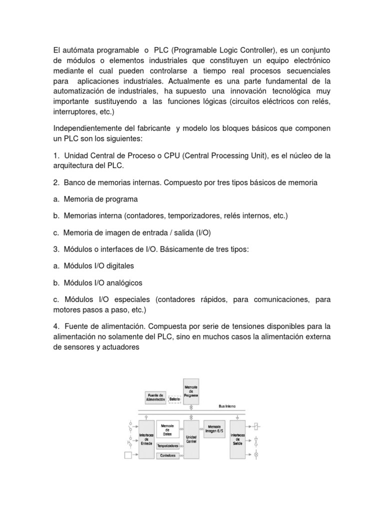 Proyecto PLC | PDF | Controlador lógico programable | Unidad Central de procesamiento