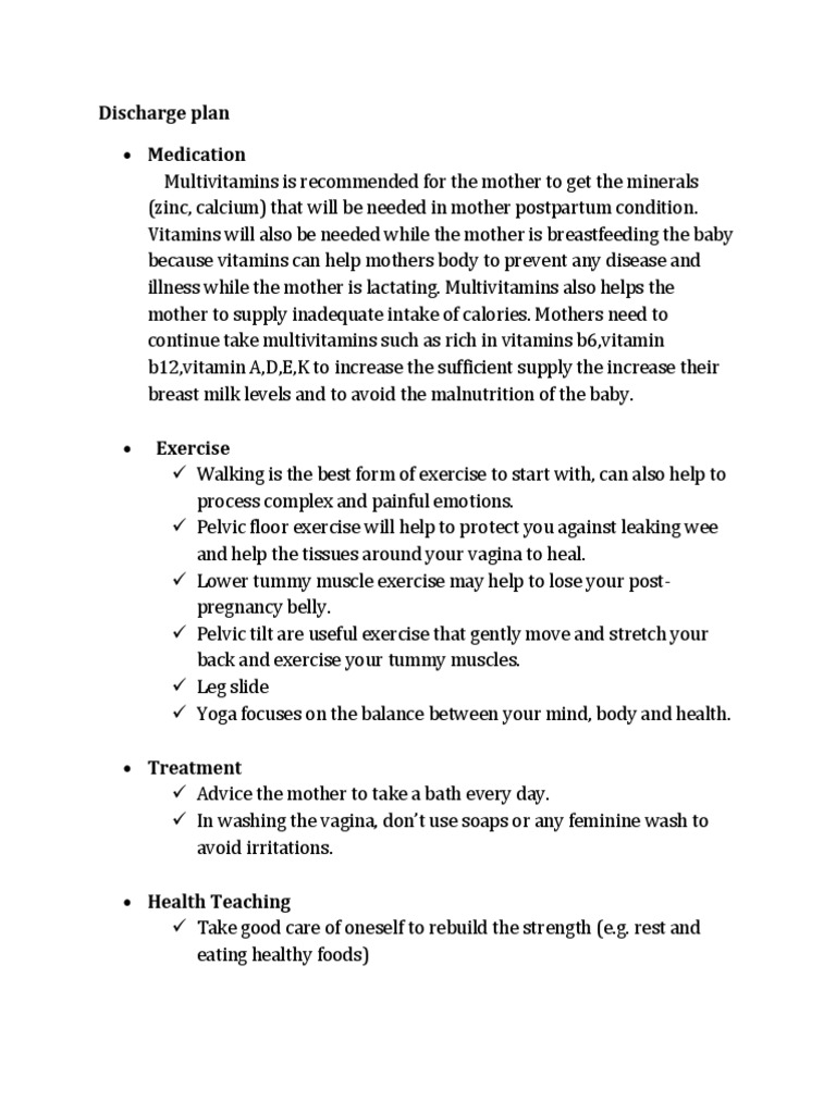 Postpartum discharge plan vitamins exercise diet | PDF | Vitamin ...