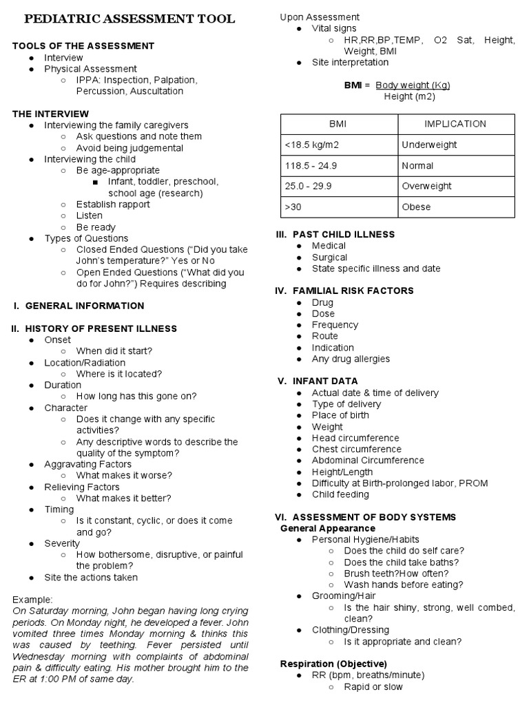Pediatric Assessment Checklist Guide | PDF | Respiratory Tract | Breathing