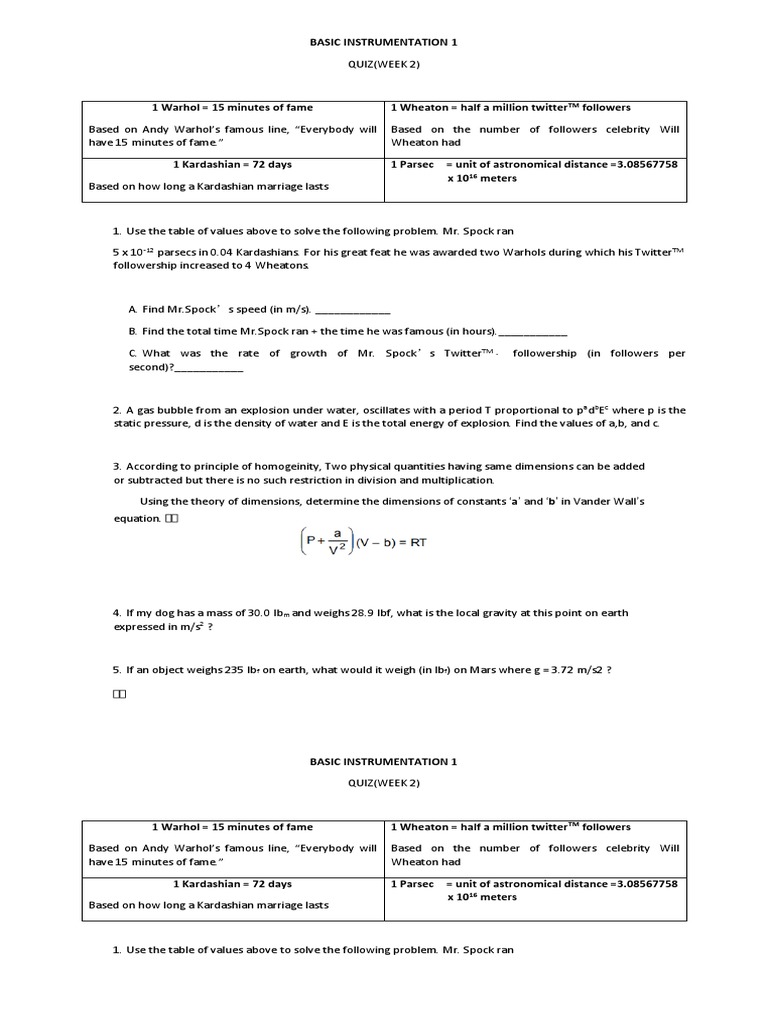 Basic Instrumentation Quiz 2 | PDF | Physics | Physical Quantities