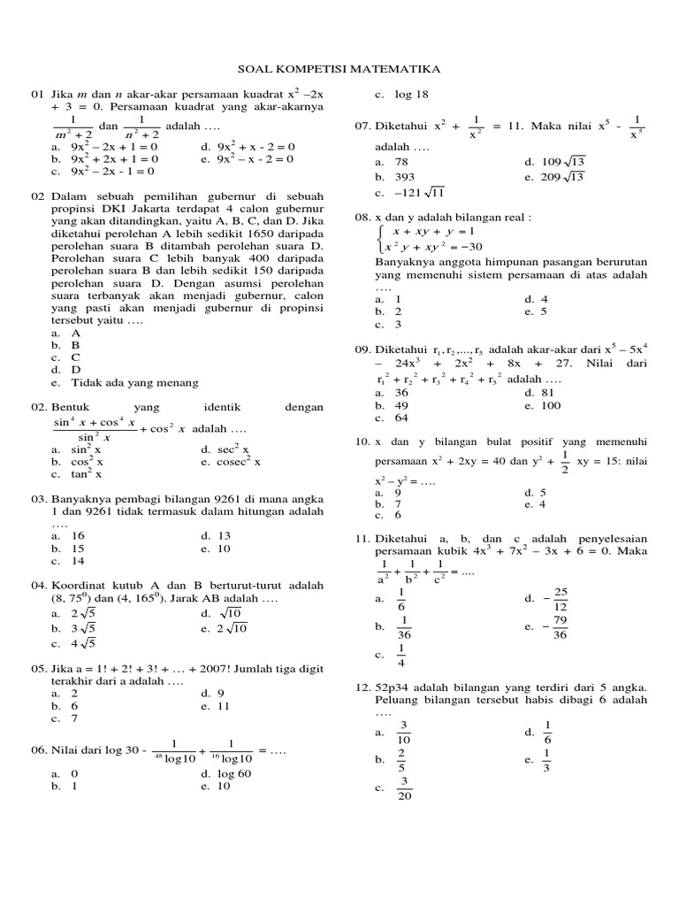 Soal Kompetisi Kelas Xi MGMP Matematika Dki | PDF