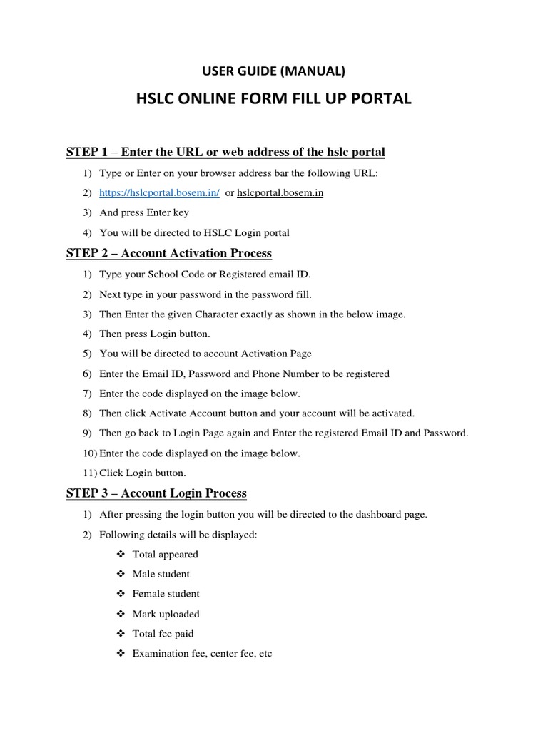 User Guide HSLC Online Form Fill Up Portal | PDF | Login | Password