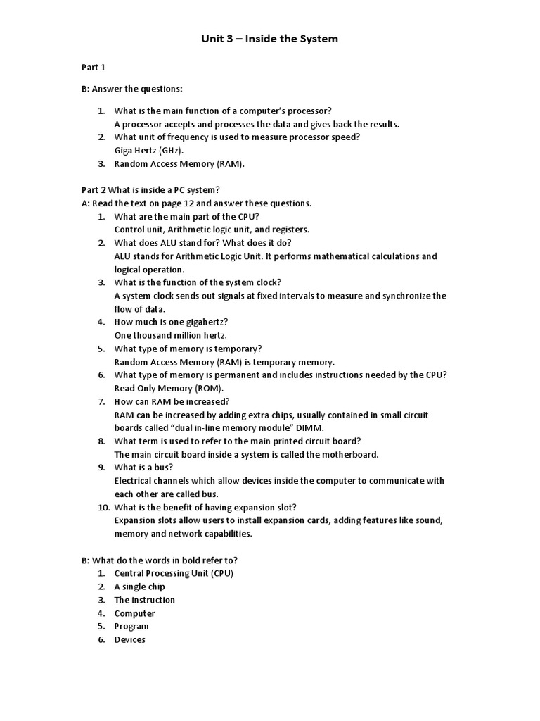 Unit 3 Inside The System | PDF | Random Access Memory | Central ...