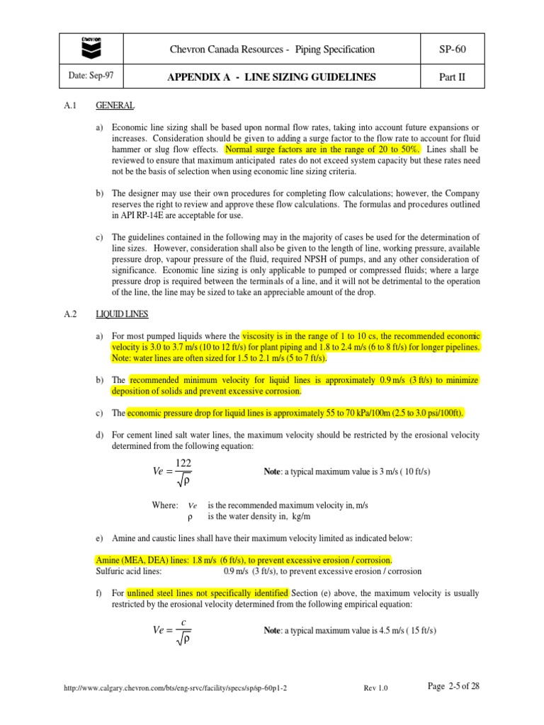 Chevron Line Sizing Guidelines | PDF | Pump | Pressure