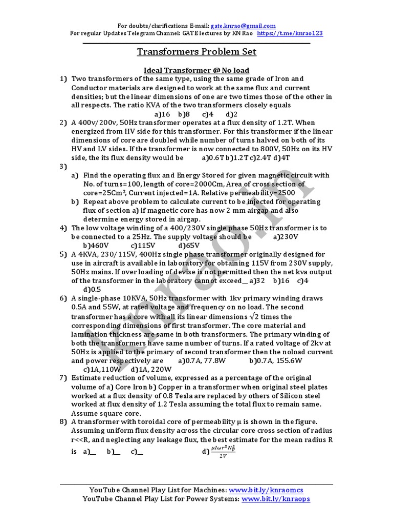 Electrical Machines Problem Set V2 PDF | PDF | Transformer | Electric ...