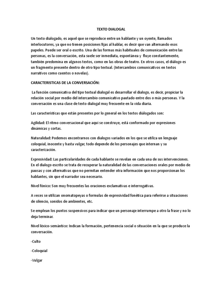 Ejemplos de Textos Dialogales | PDF | Adverbio | Conversacion
