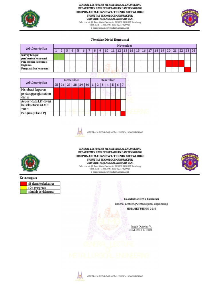 Timeline Divisi Konsumsi GLMG19 | PDF
