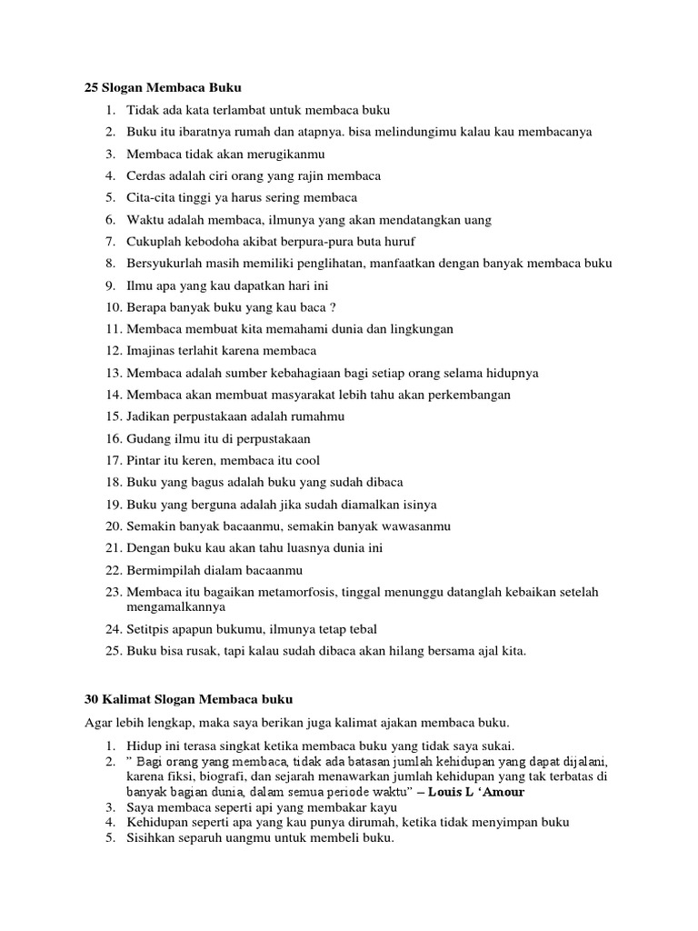 25 Slogan Membaca Buku | PDF